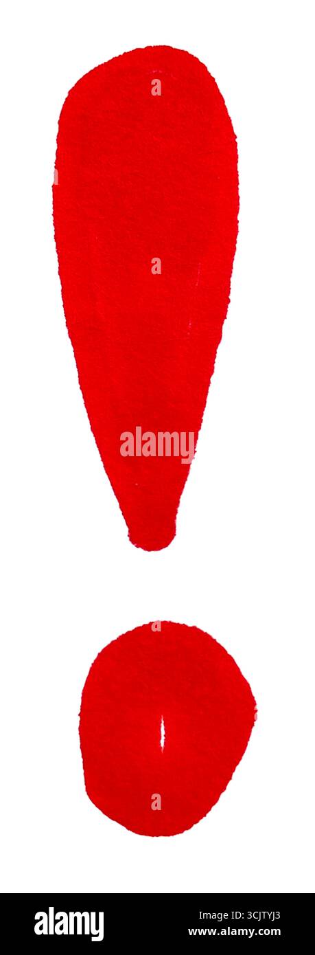 Hand-drawn red exclamation mark symbol on a white background, rough ...