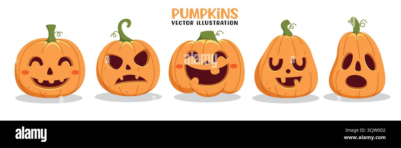 Pumpkin orange faces clipart set. Cute and scary Pumpkins clip art ...