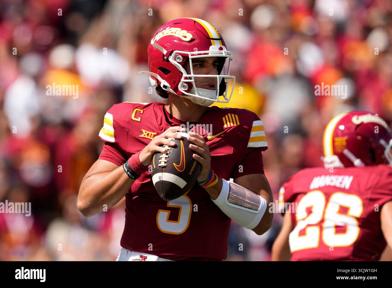 Iowa State quarterback Rocco Becht (3) looks to pass during the first ...