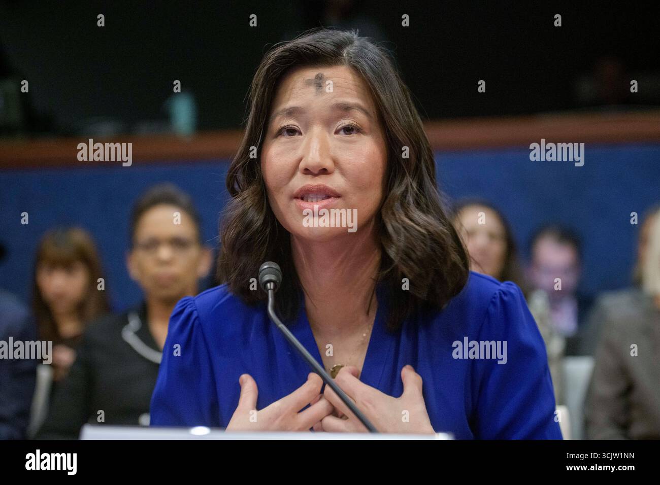 FILE - Boston Mayor Michelle Wu responds to questions during a House ...