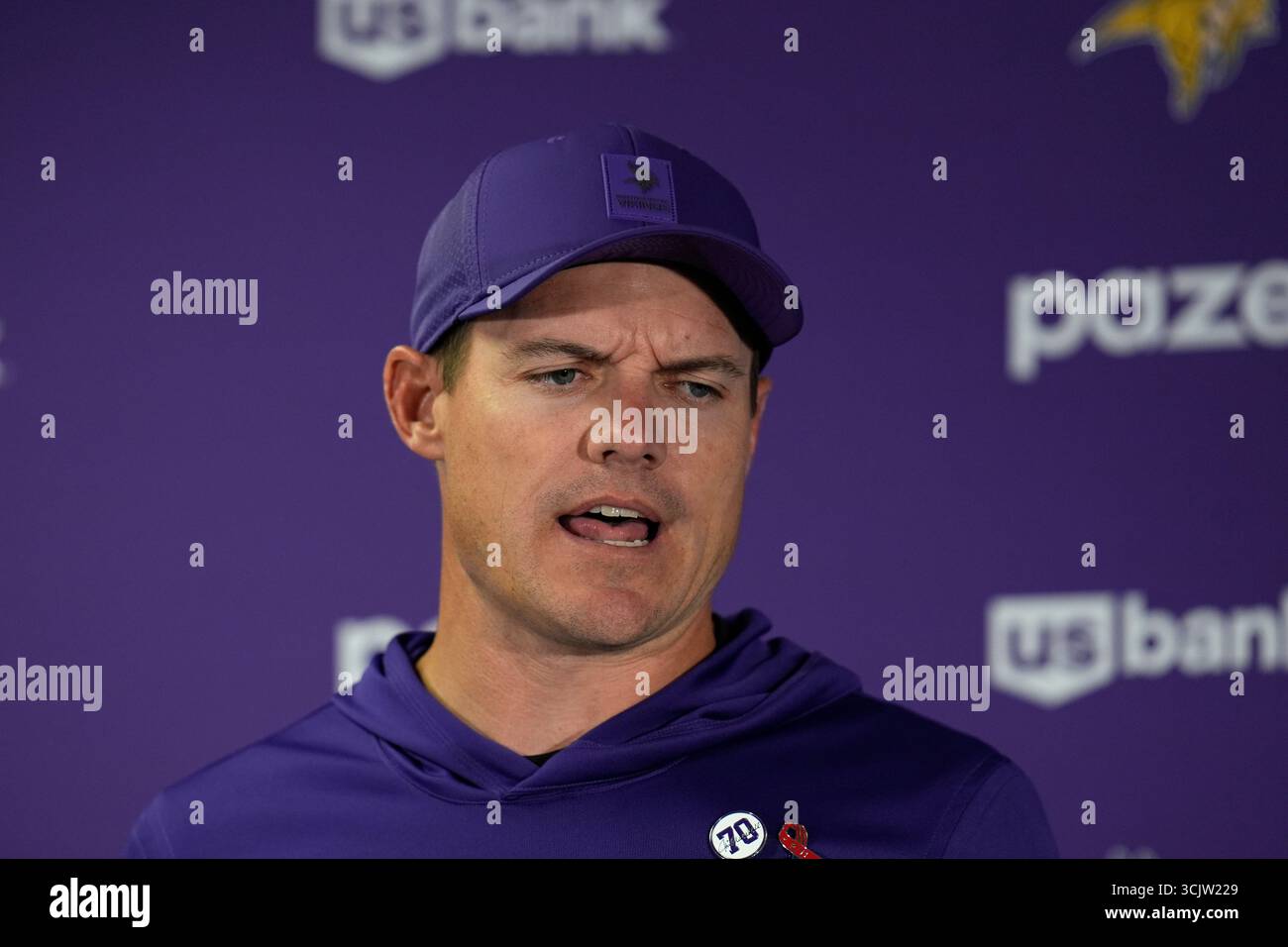 Minnesota Vikings head coach Kevin O'Connell speaks during a news ...