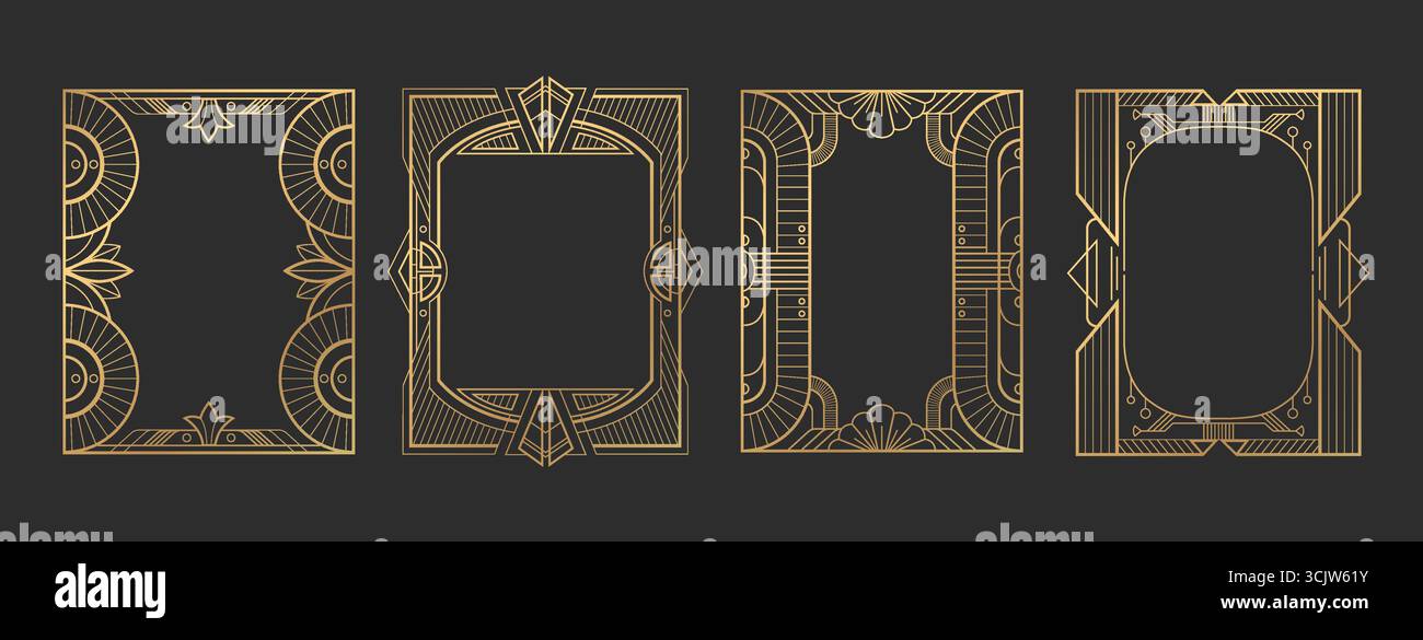 Art deco gatsby frame set - golden geometric borders with elegant line ...