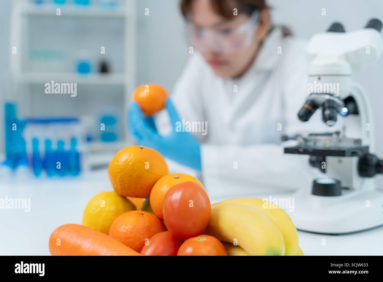Scientist check chemical food residues in laboratory. Control experts ...