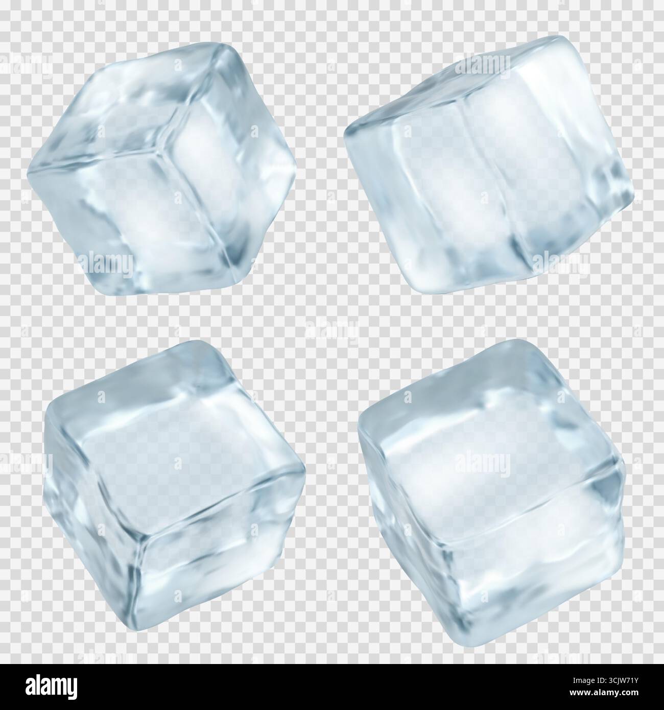 Transparent ice cubes with crystal clear surfaces and realistic frozen ...