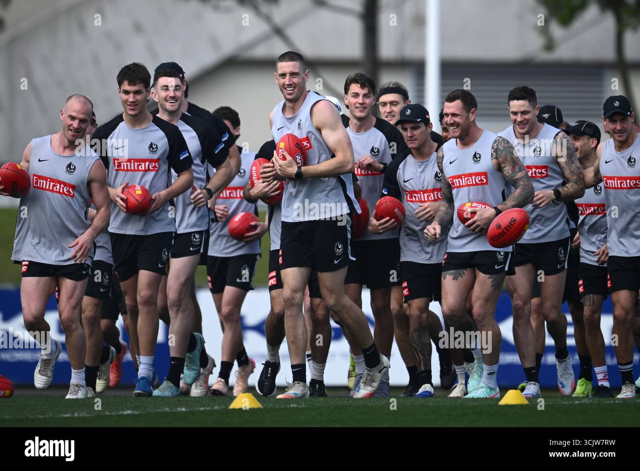Collingwood Magpies players during an AFL training session at Olympic ...
