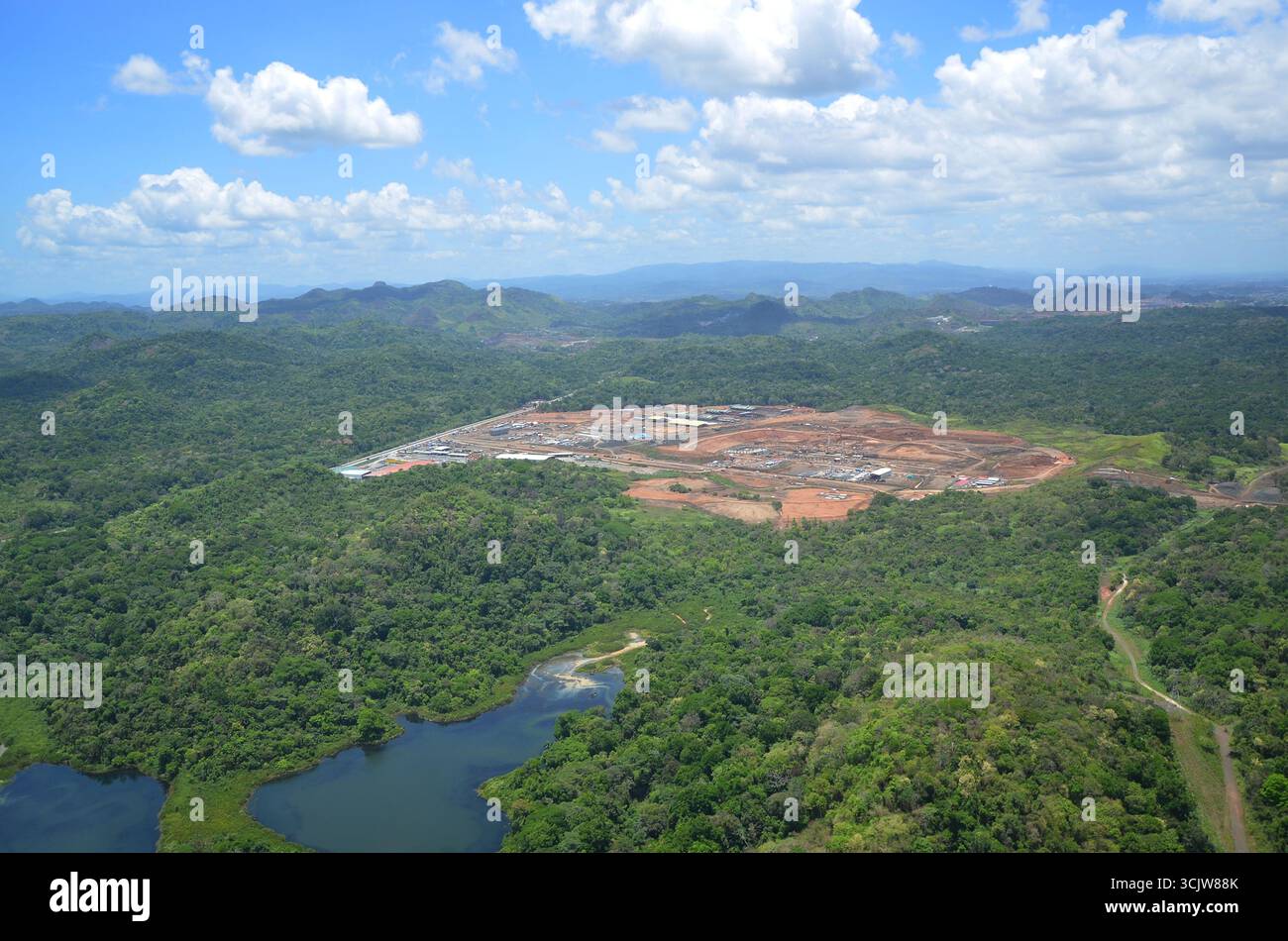 Aerial view of the Panama Canal expansion zone showing large-scale ...