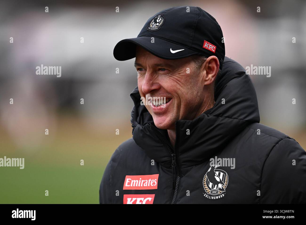 Collingwood Magpies head coach Craig McRae during an AFL training ...