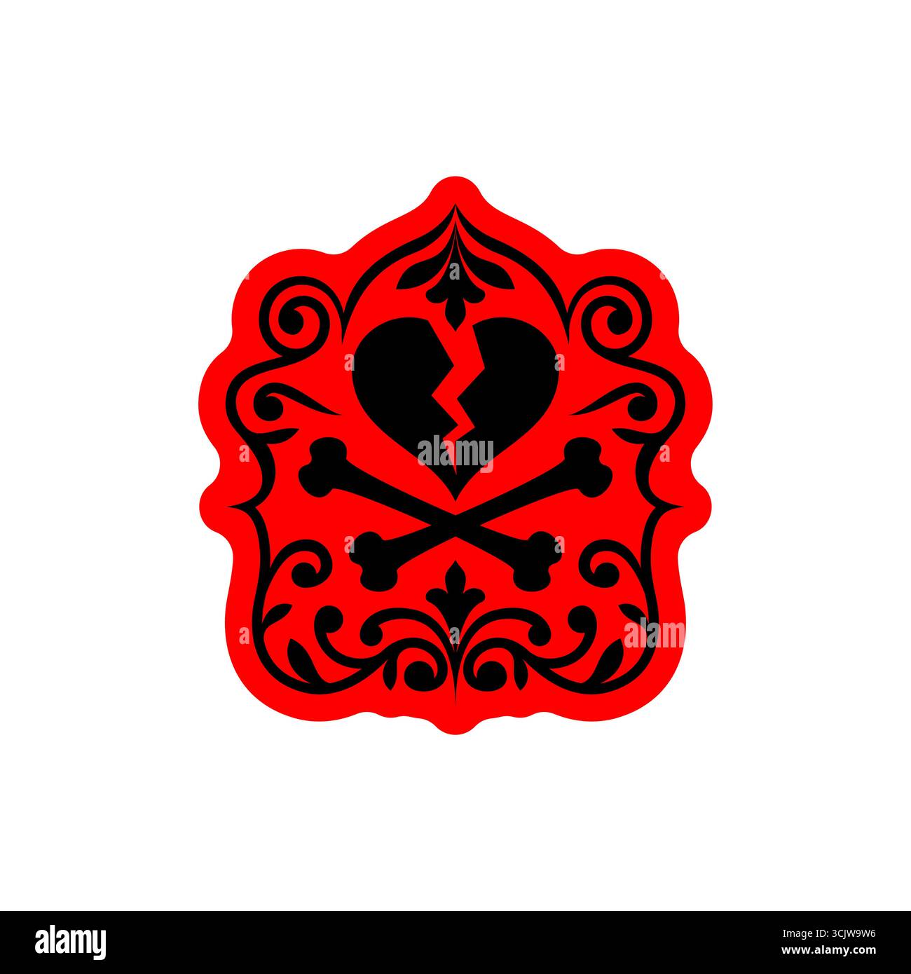 Red ornamental crest with broken heart design, representing gothic ...