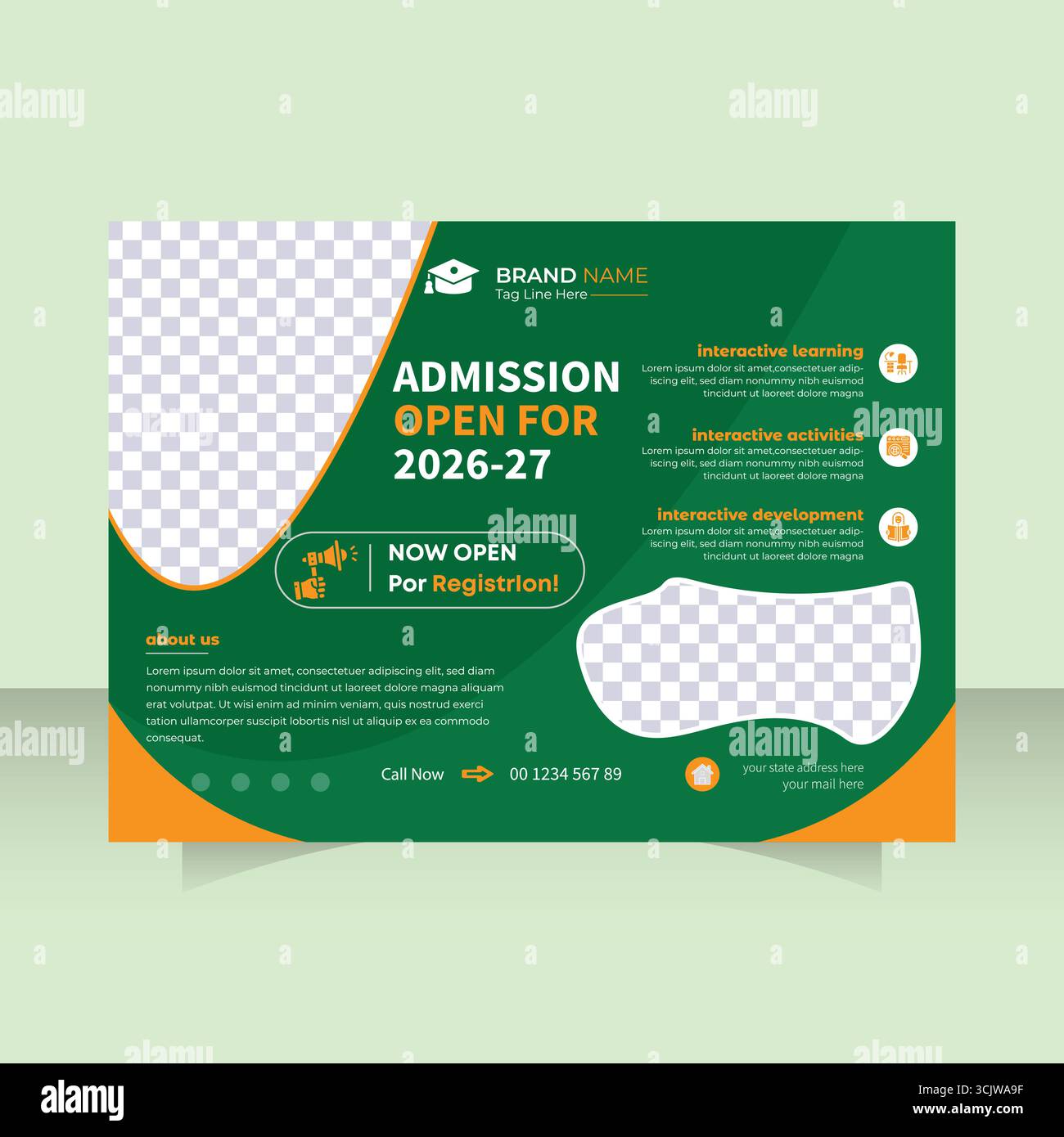 Admission open for 2025-27 school flyer with placeholders for images ...