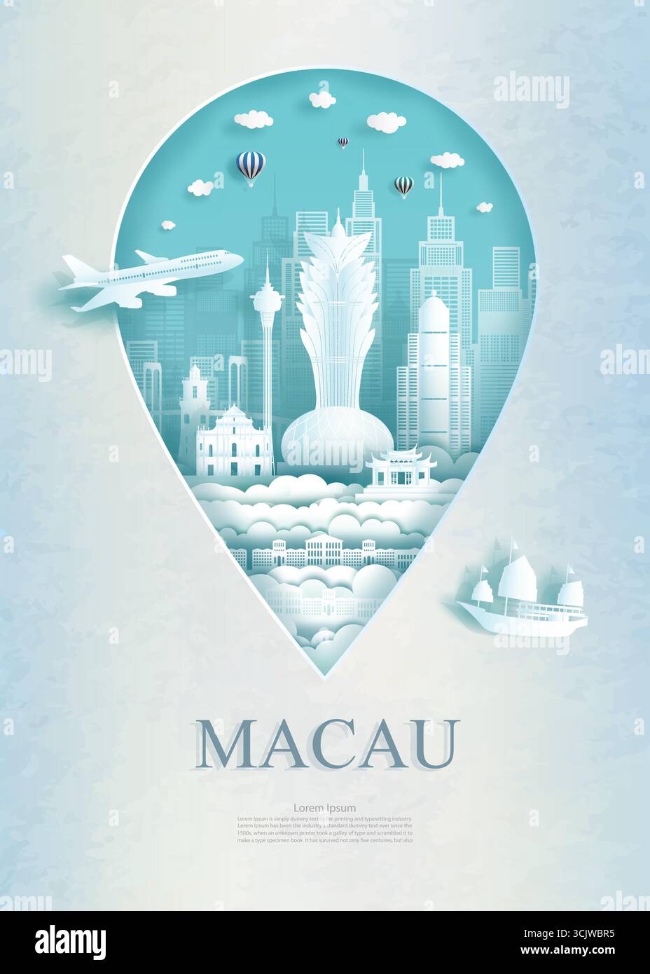 Travel Macau architecture monument pin in Asia with ancient and city ...