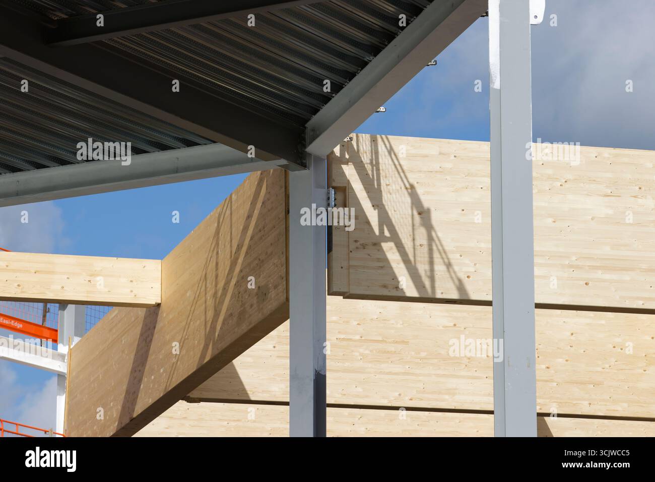 Glulam laminatedtimber frame attached to steel skeleton frame ...