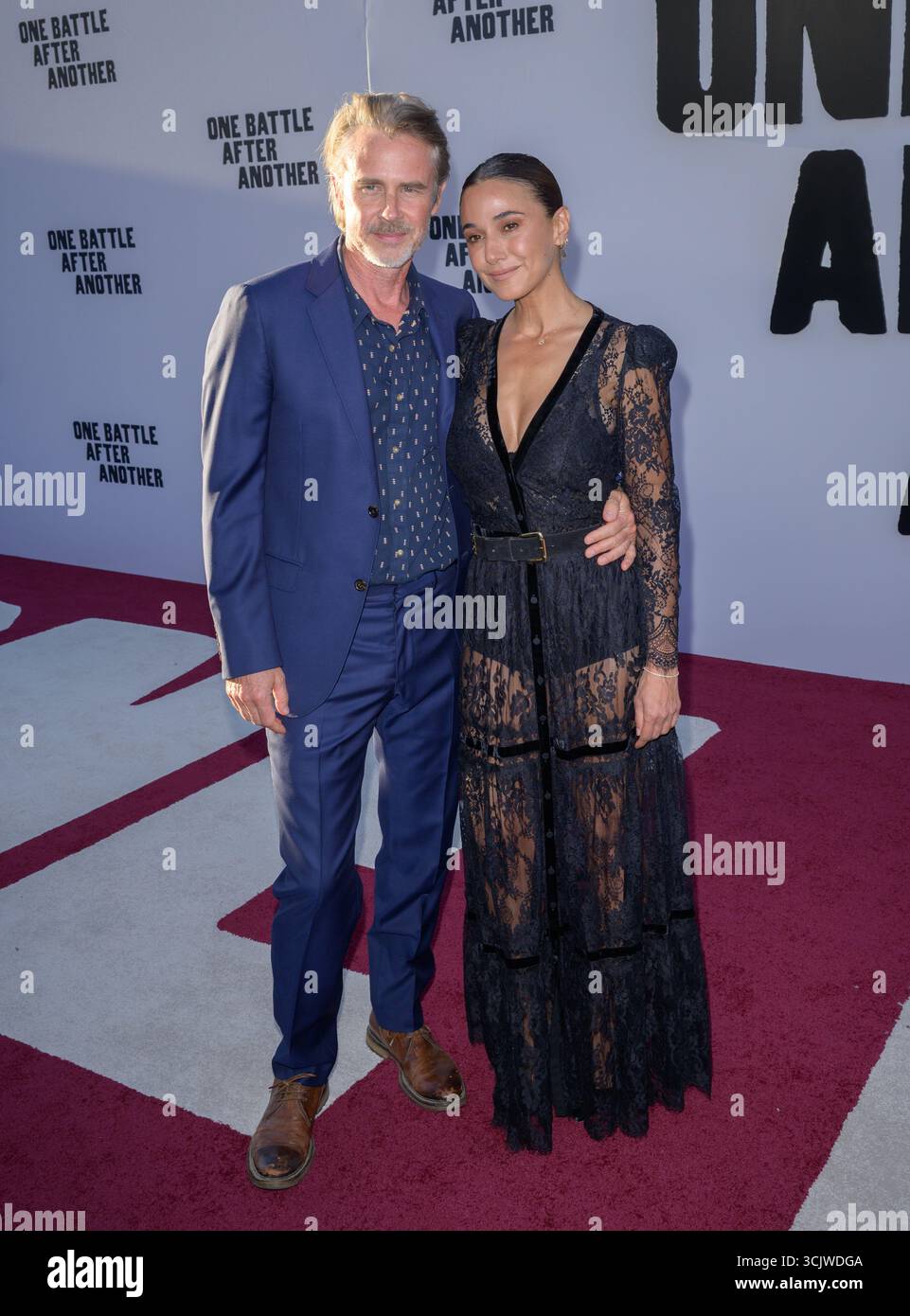 LOS ANGELES, USA. September 08, 2025: Sam Trammell & Emmanuelle Chriqui at the premiere for "One ...