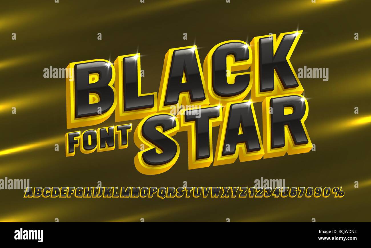 Black Star font set collection, letters and numbers symbol. Vector ...