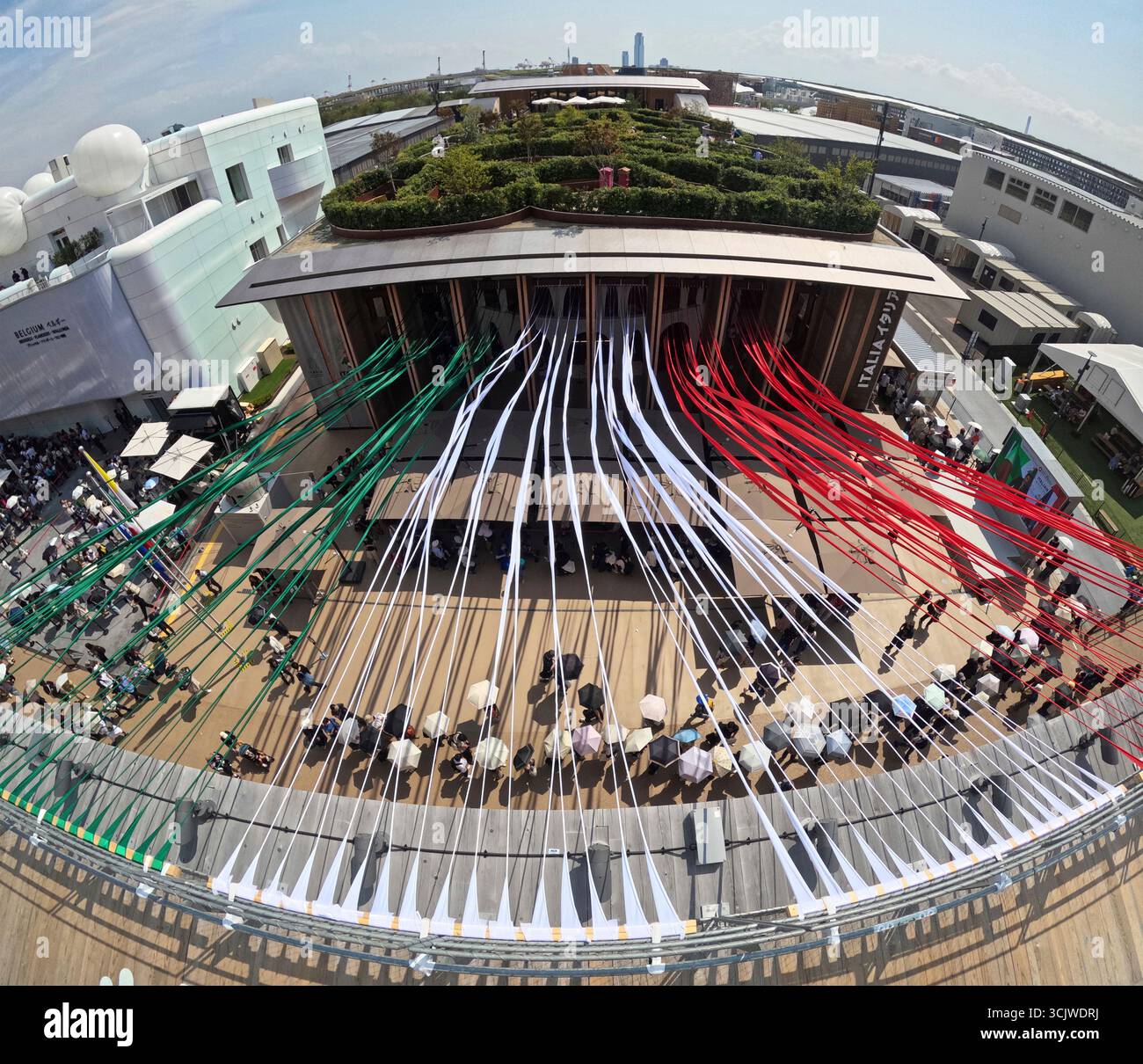 The three-colored ribbon connecting the Italian Pavilion (in the back ...