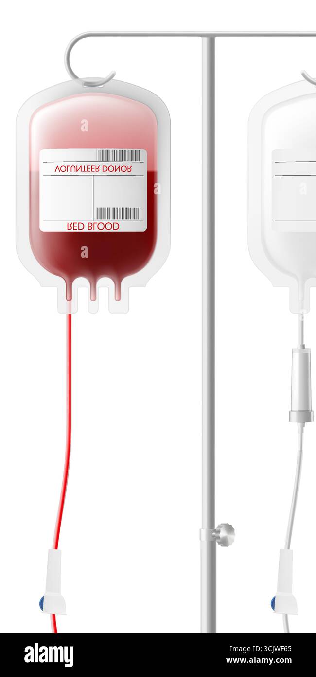 Medical drip system with bag on tube isolated on transparent background ...