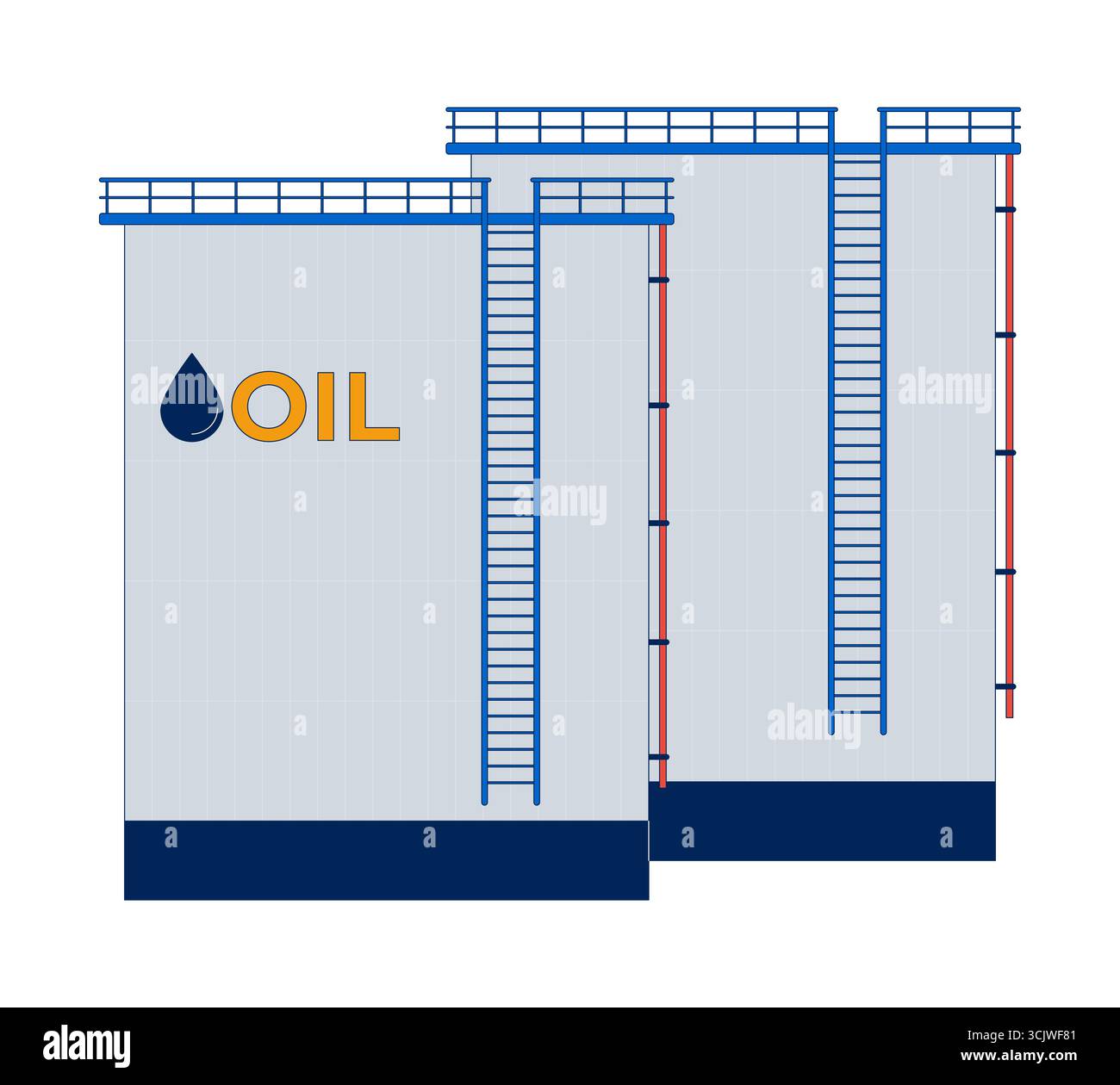 Crude oil storage tanks with access ladders 2D vector illustration ...
