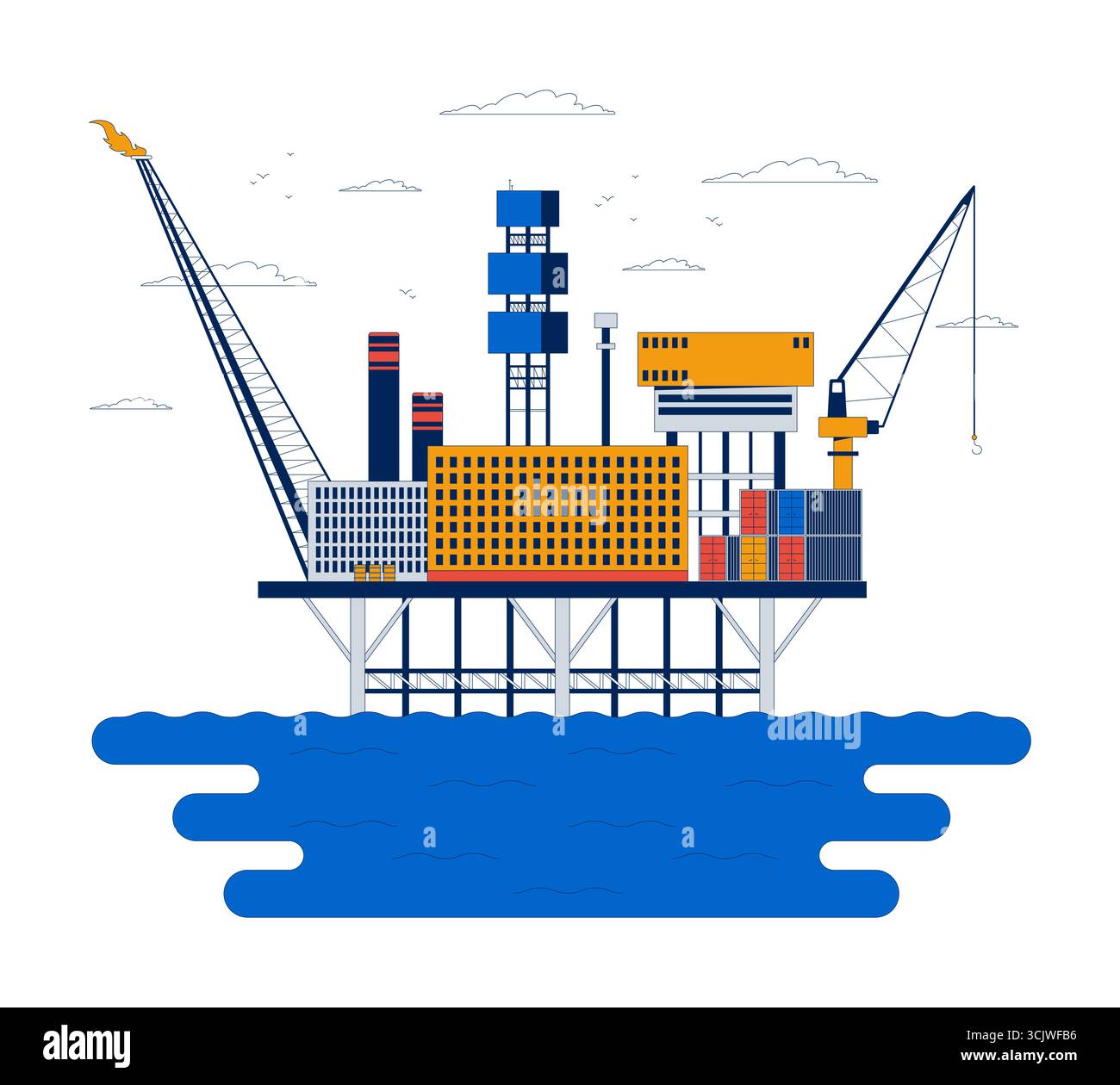 Offshore oil rig platform in ocean 2D vector illustration Stock Vector ...