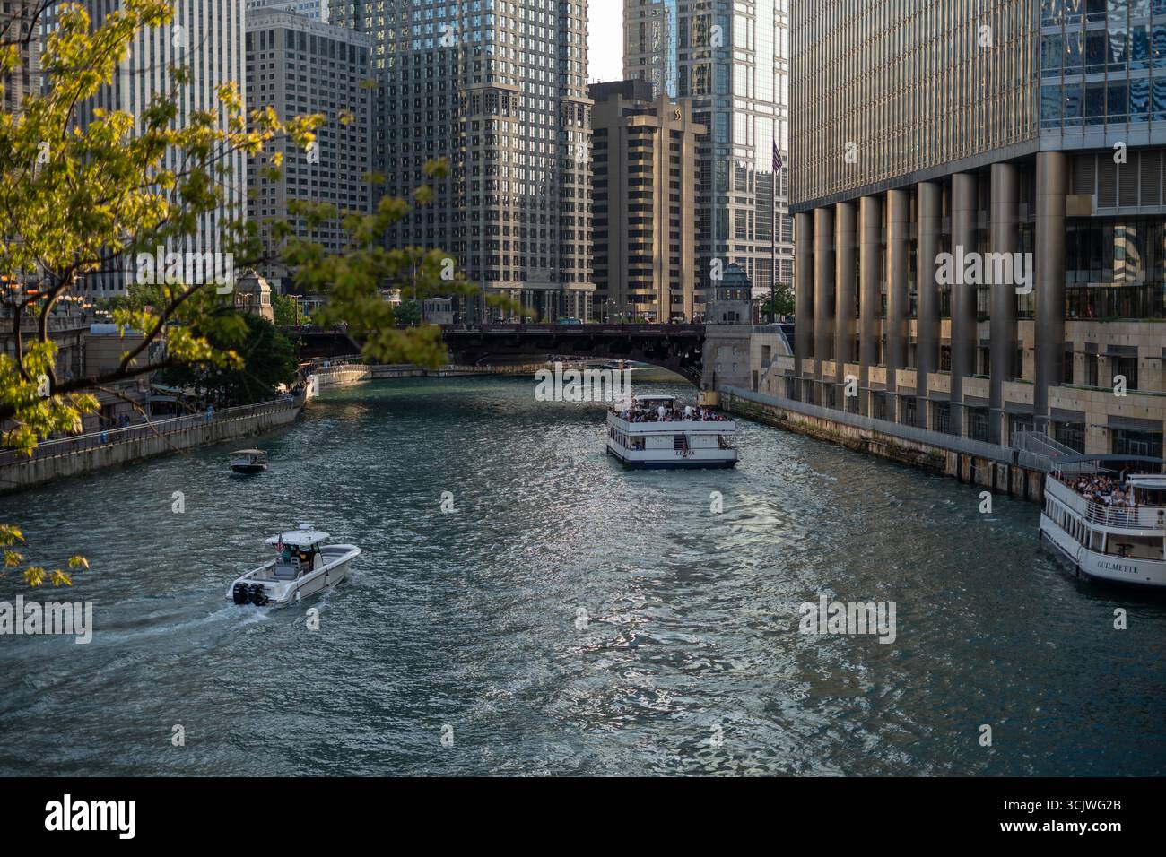 Chicago, Illinois, USA - August 22, 2025: As the day winds down, the ...
