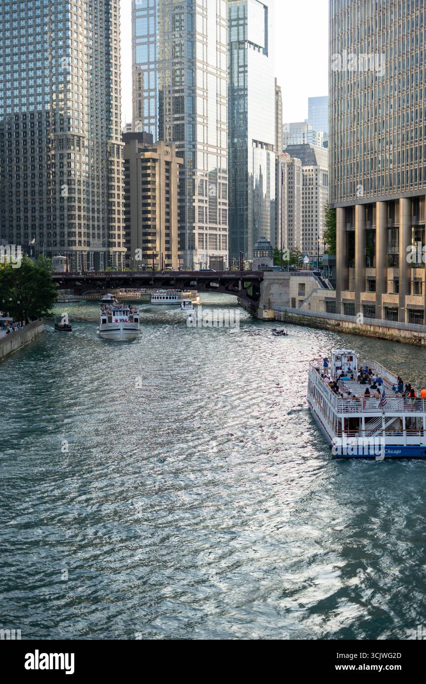 Chicago, Illinois, USA - August 22, 2025: As the day winds down, the ...