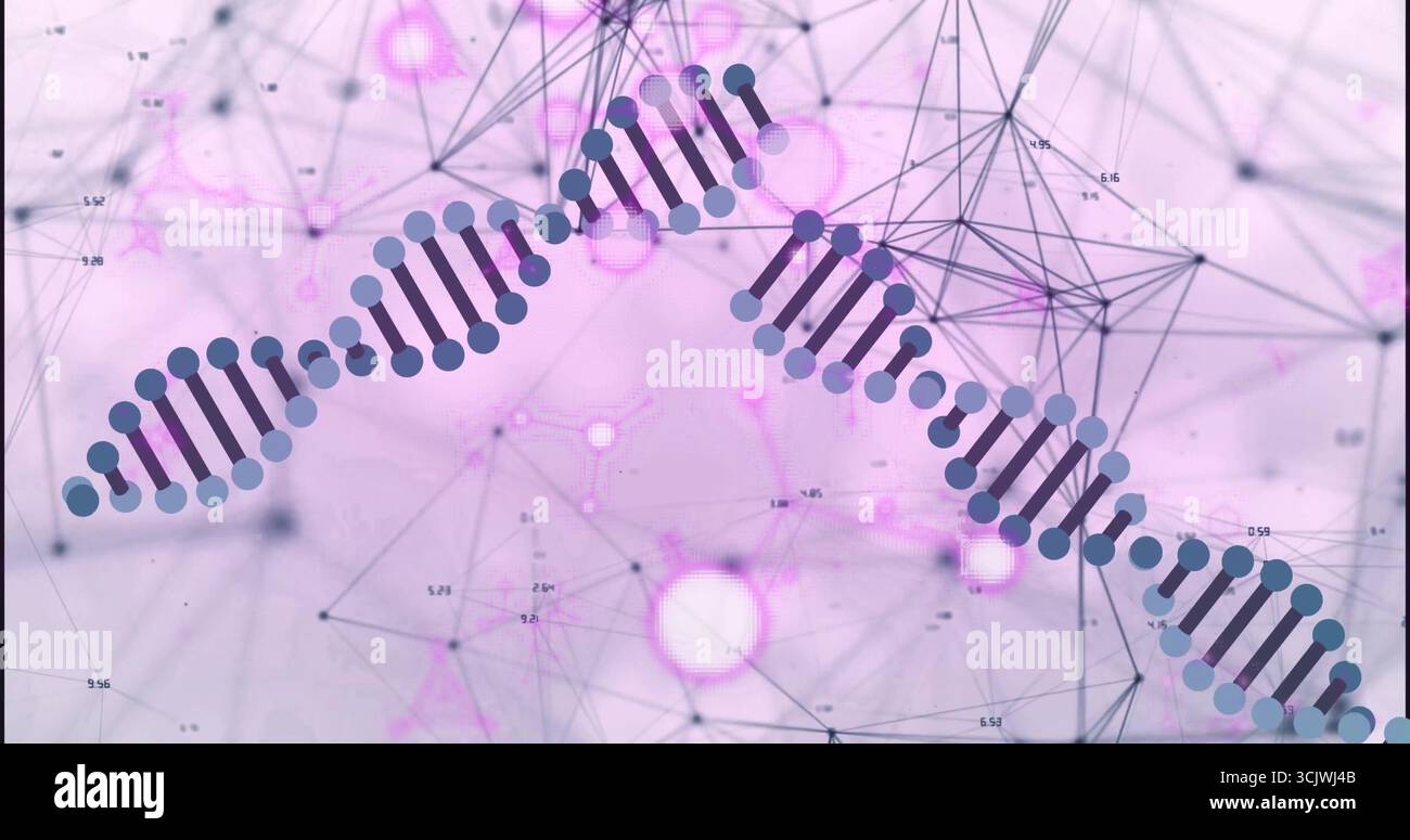 Rotating DNA double helix floating in network visualization with ...