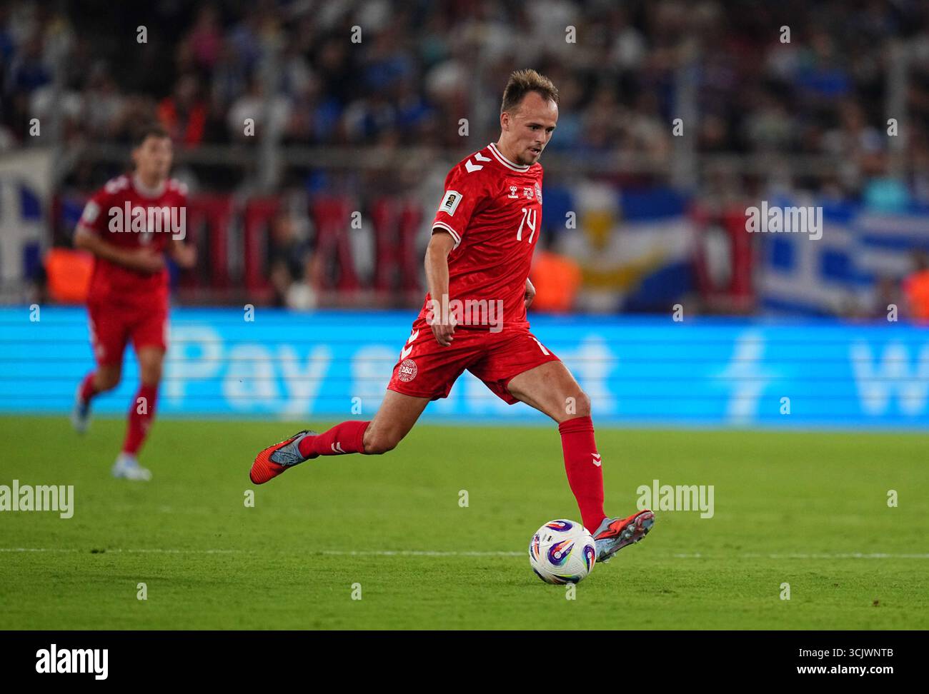 September 08 2025: Mikkel Damsgaard of Denmark controls the ball during ...