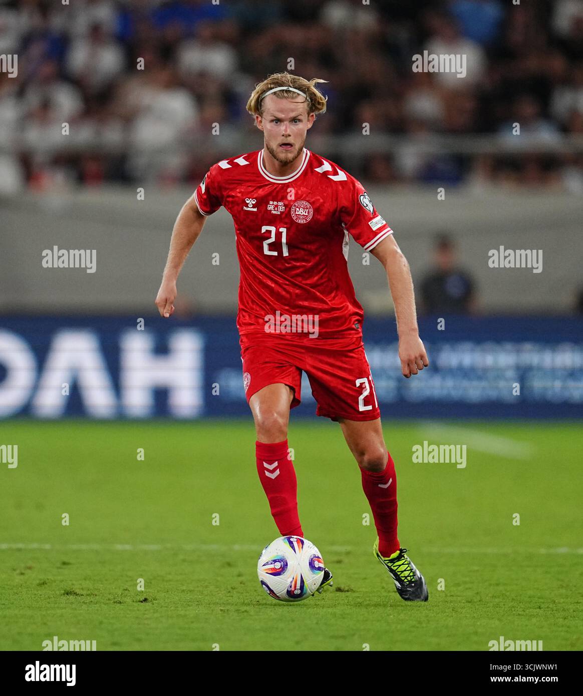 September 08 2025: Morten Hjulmand of Denmark controls the ball during ...