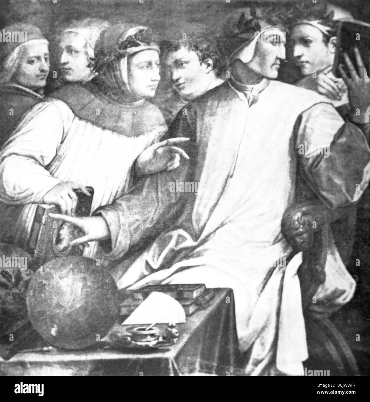 Italian poet Dante Alighieri lecturing a group of followers, painting ...