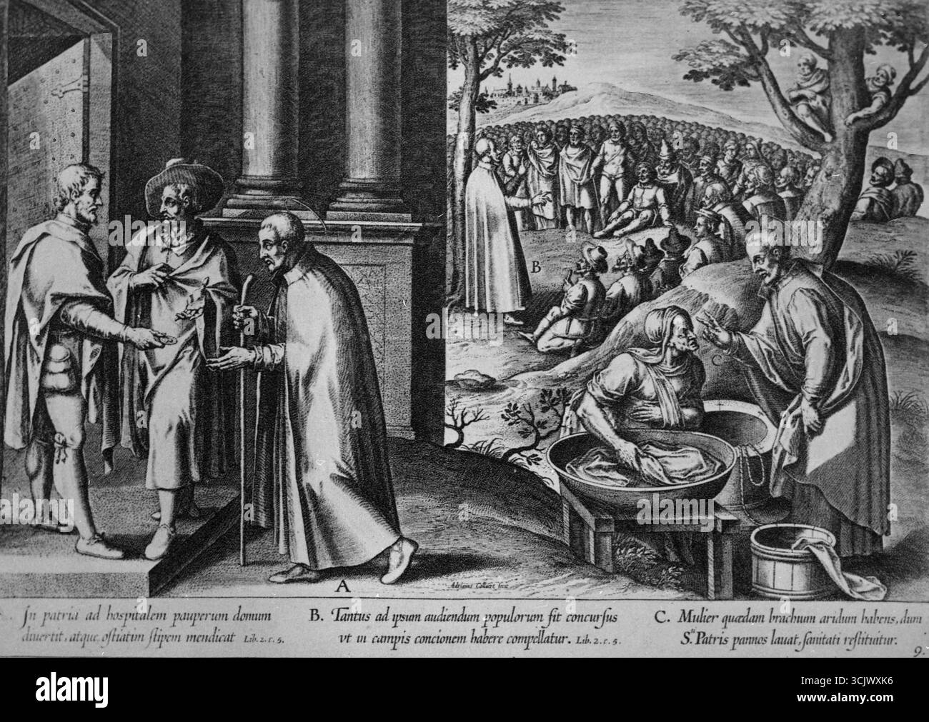 St Ignazio in Aspeitia, engraving by artist Adrian Collaert, 1500s ...