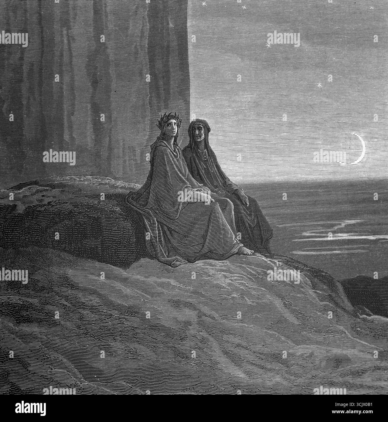 Illustration from Italian poet Dante Divine Comedy: Dante and Virgil in ...