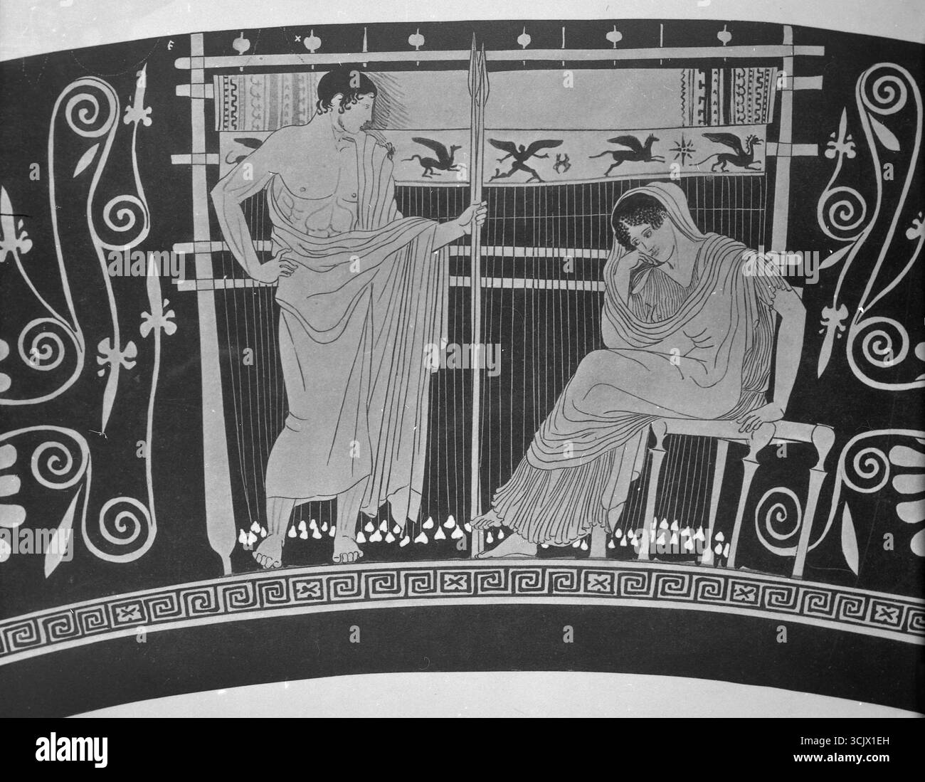 Penelope and her loom, from Odysseus, ancient Greek vase painting Stock ...