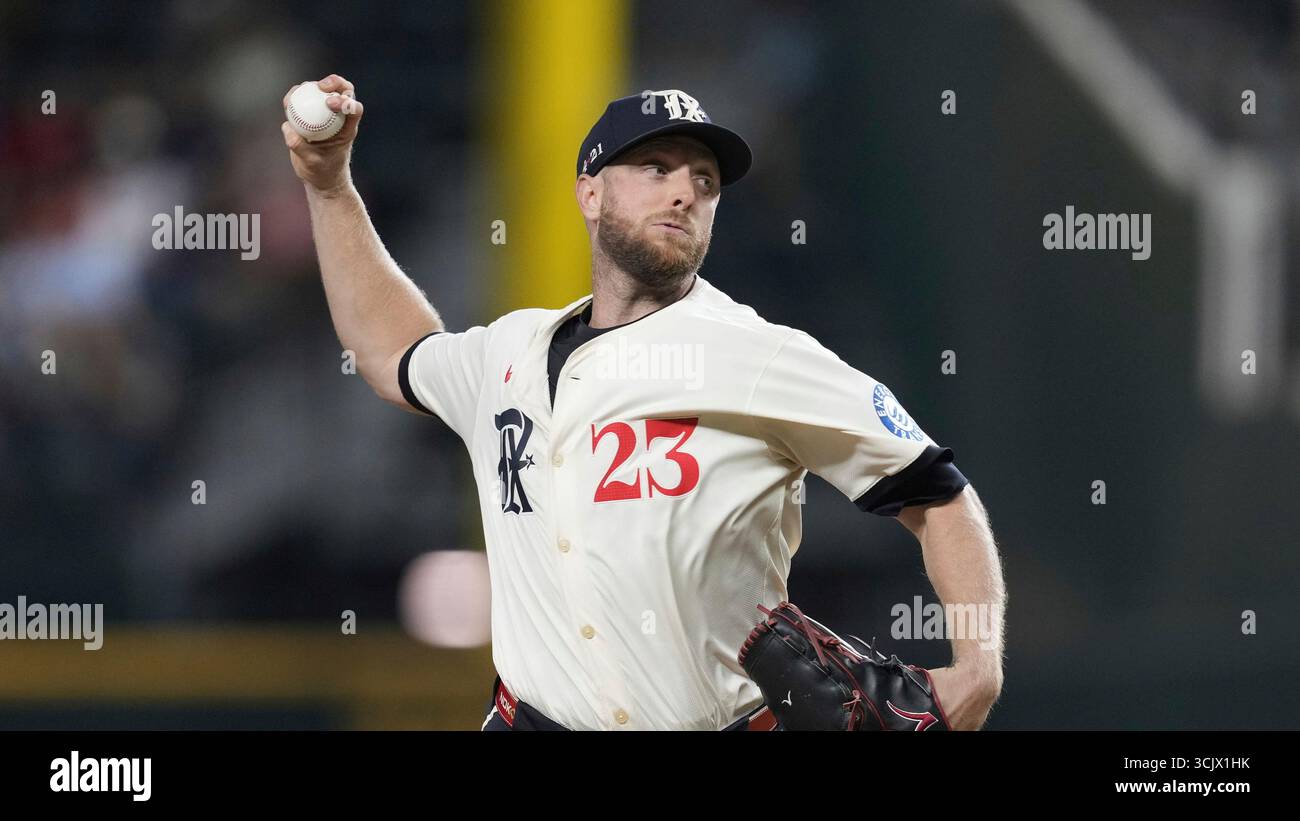 Texas Rangers starting pitcher Merrill Kelly throws to the Houston ...
