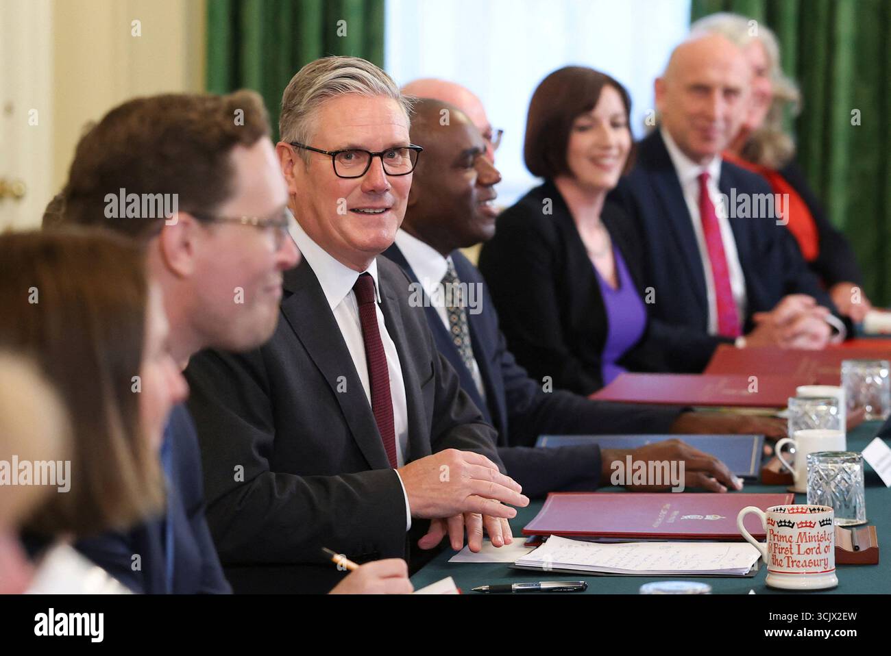 British Prime Minister Keir Starmer looks on during a cabinet meeting ...