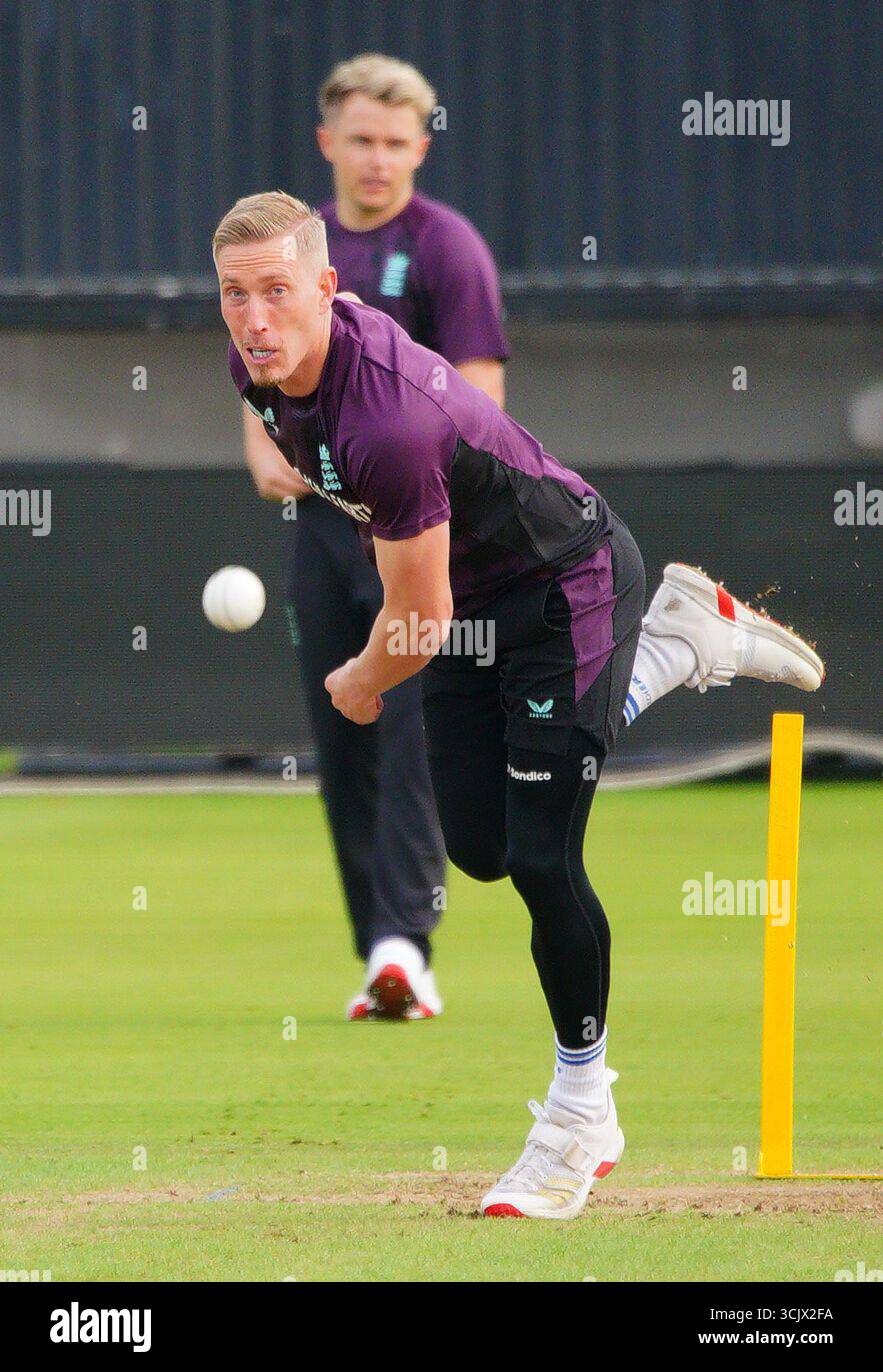 England's Luke Wood during a nets session at Sophia Gardens, Cardiff ...
