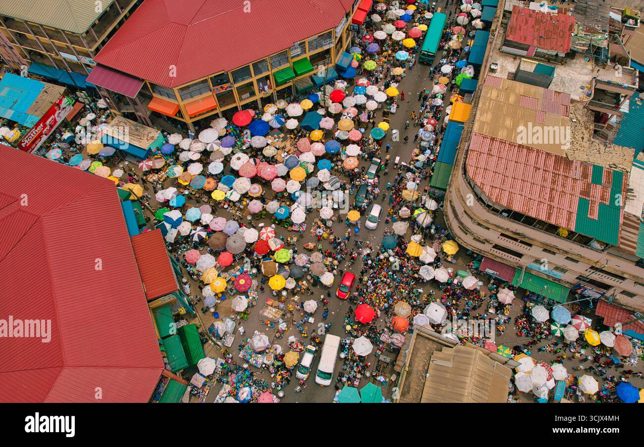 Accra, Ghana - 23 March 2024: Aerial view of Makola Market's vibrant ...