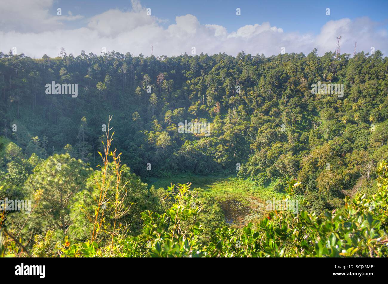 HDR image of the crater of the dormant volcano, Trou aux Cerfs, at ...
