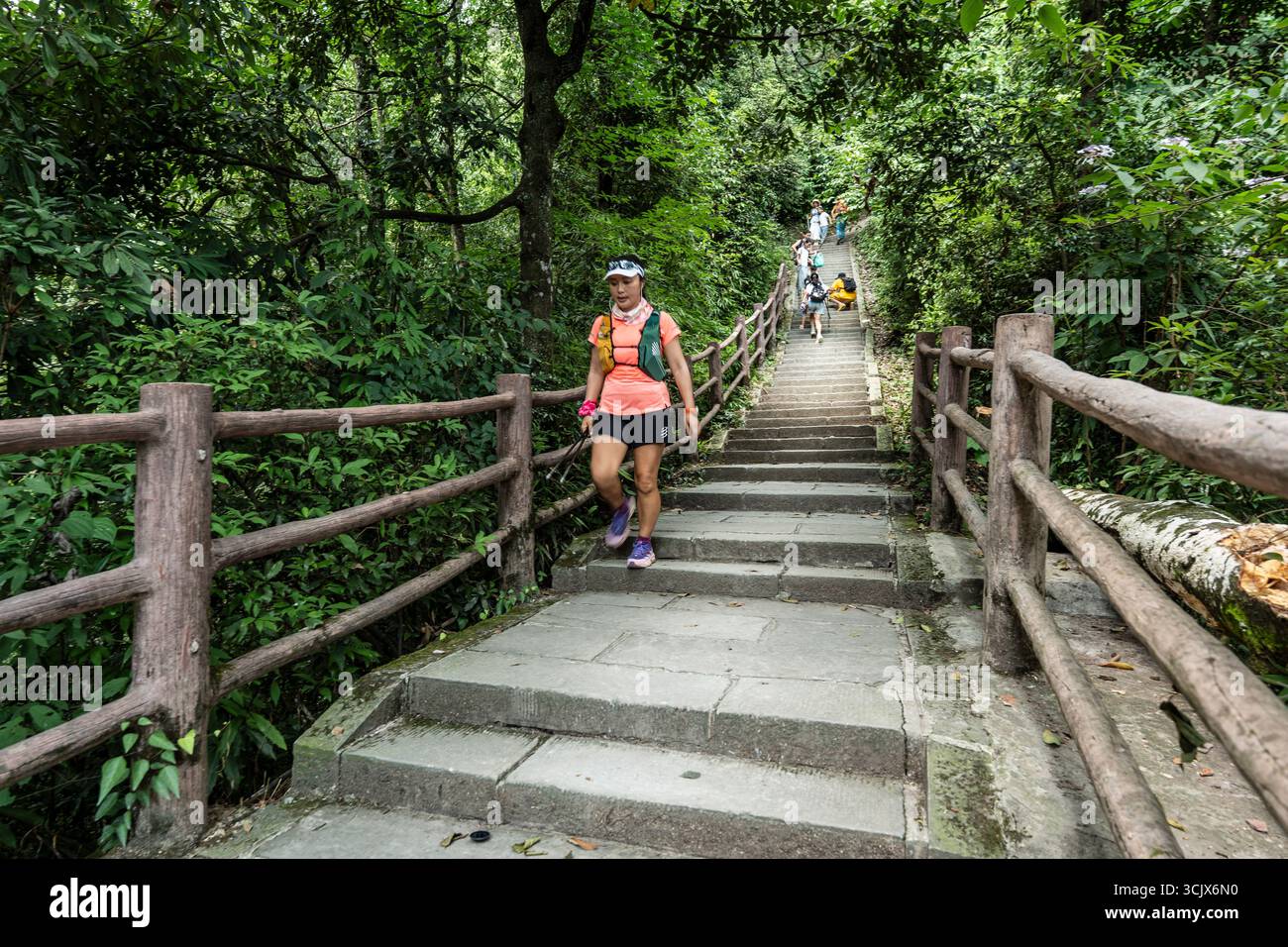 hiking the sacred stairs, Emeishan, Leshan Prefecture, Sichuan, People ...