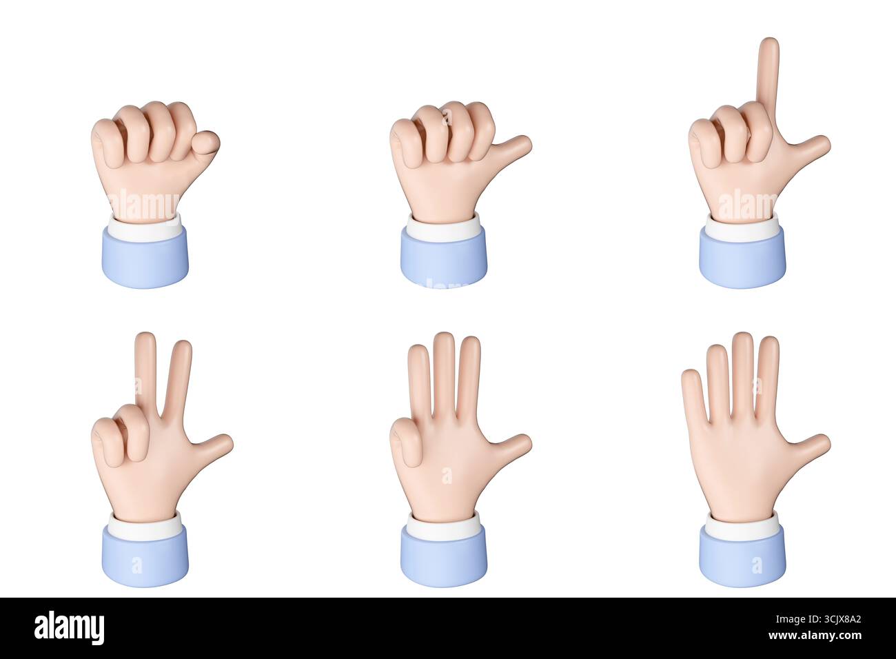 Cartoon hand showing numbers using fingers 3D rendering illustration ...