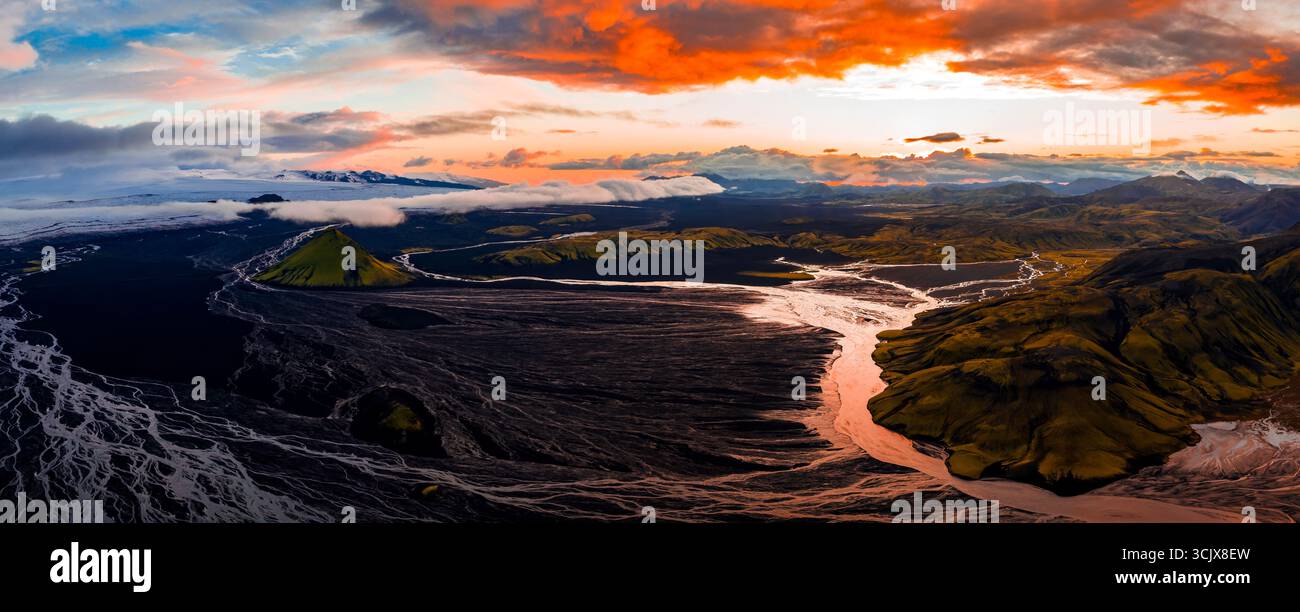 Aerial View of Iceland's Volcanic Cone, Glaciers, and Braided Rivers ...