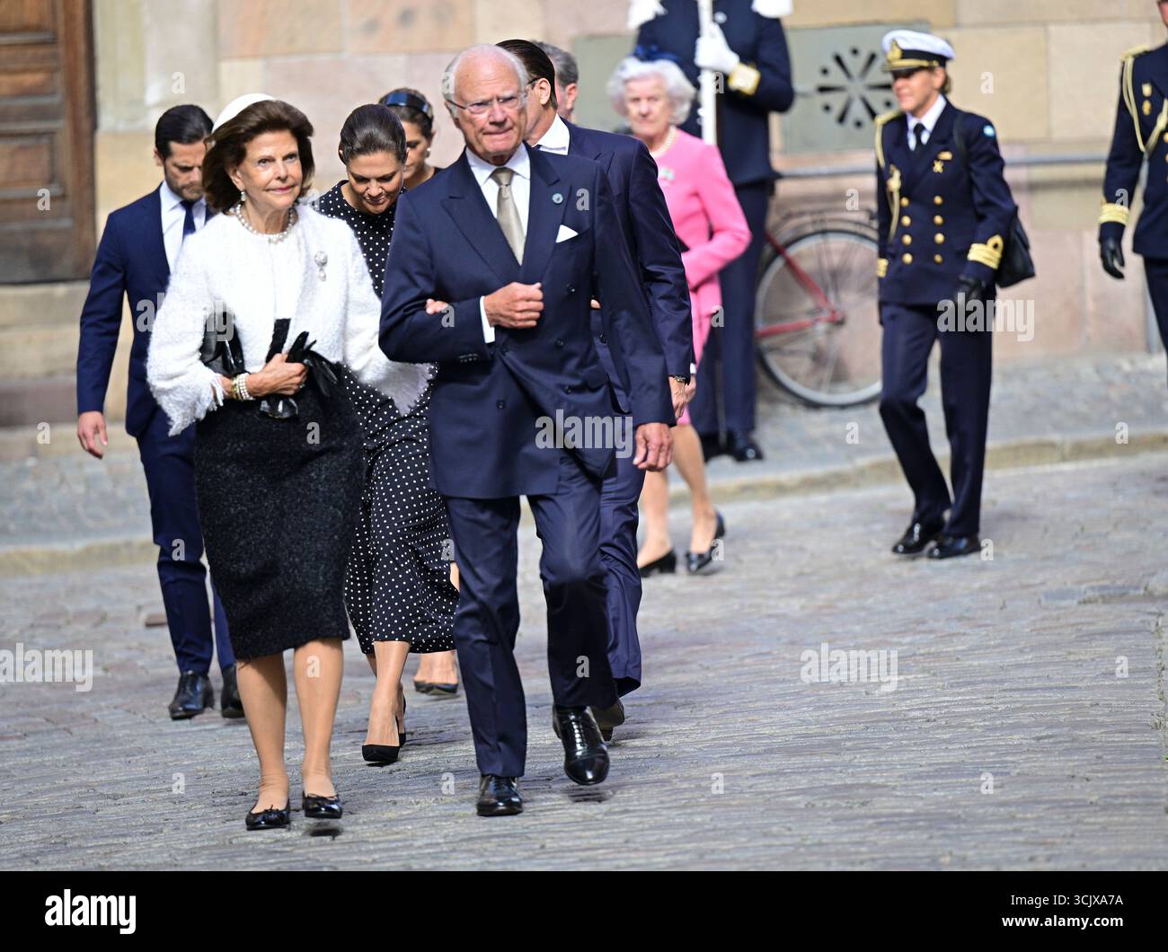 King Carl Gustaf and Queen Silvia arrive at Storkyrkan Cathedral in ...