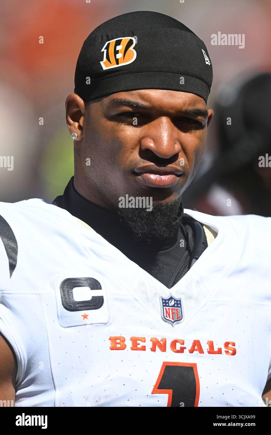 Cincinnati Bengals wide receiver Ja'Marr Chase (1) stands on the field ...