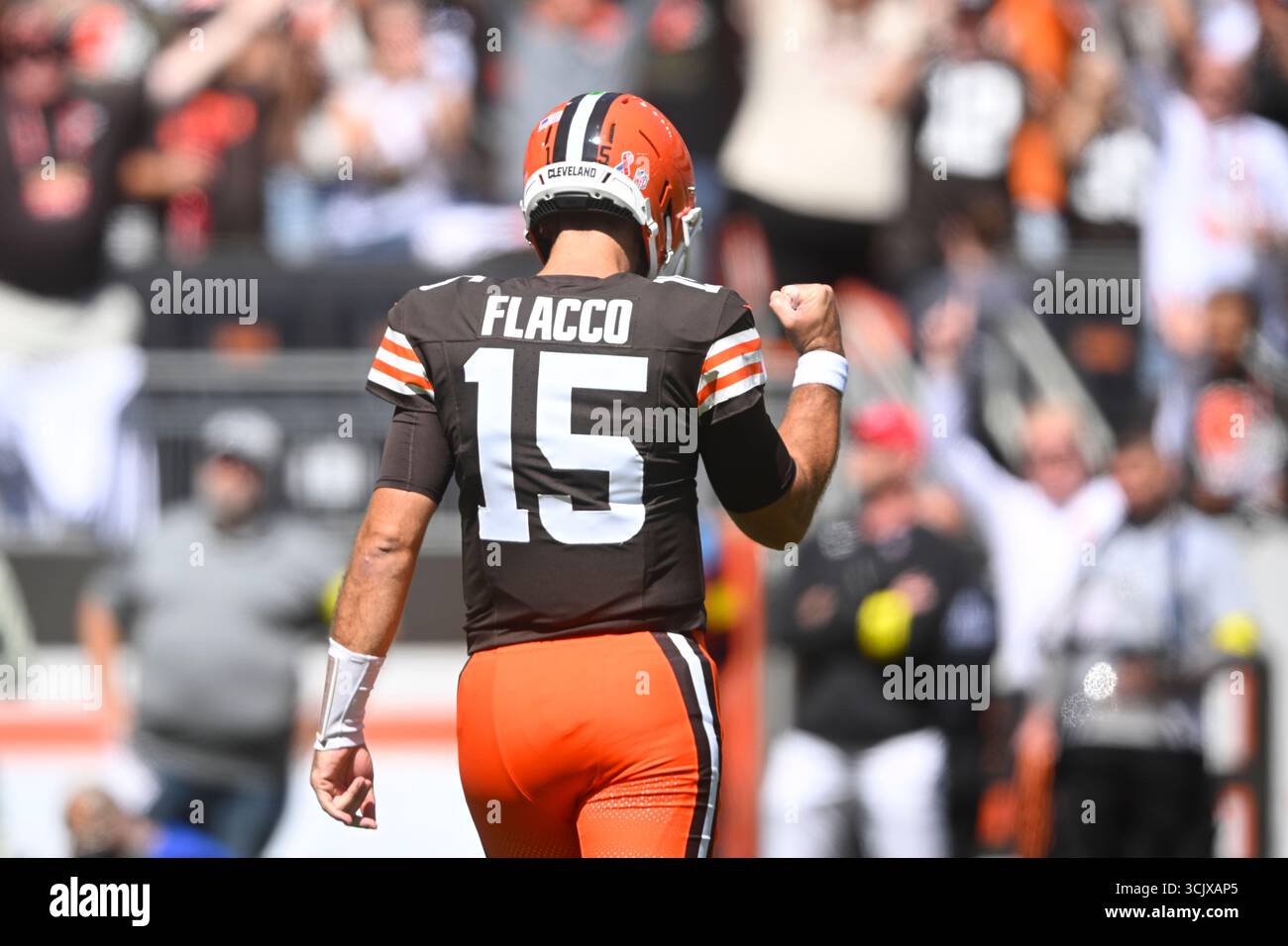 Cleveland Browns quarterback Joe Flacco (15) celebrates during an NFL ...