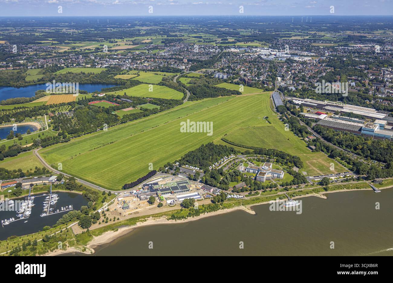 Aerial view, Rheinbad with water slide on the Rhine promenade, current ...