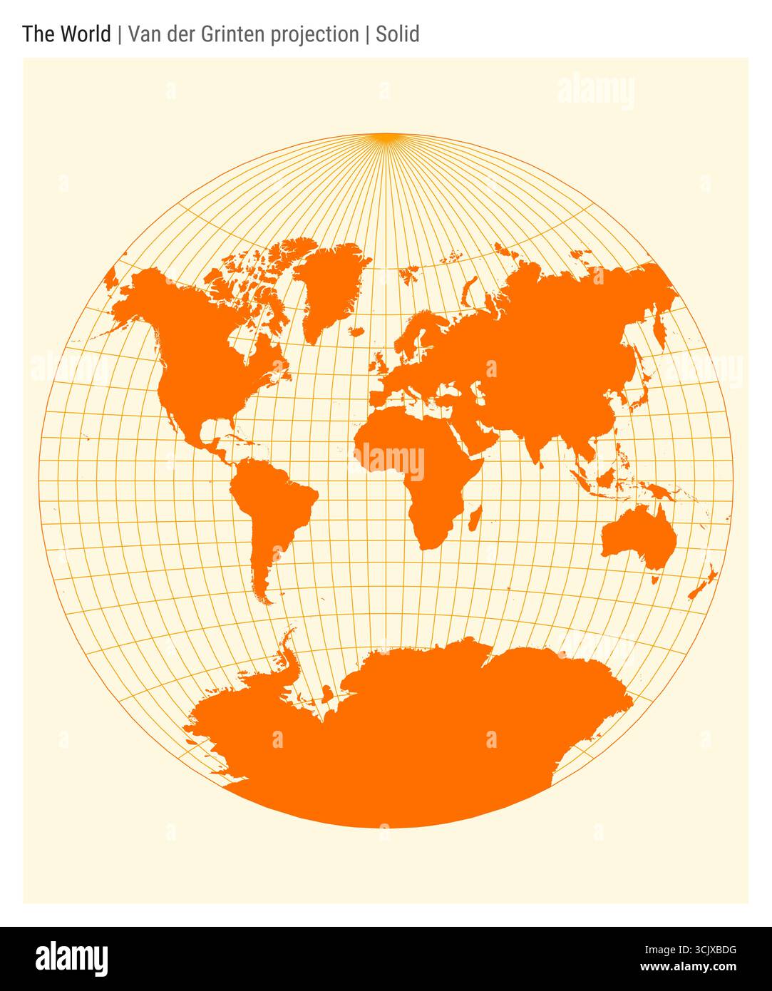 World Map. Van der Grinten projection. Solid style. High Detail World ...