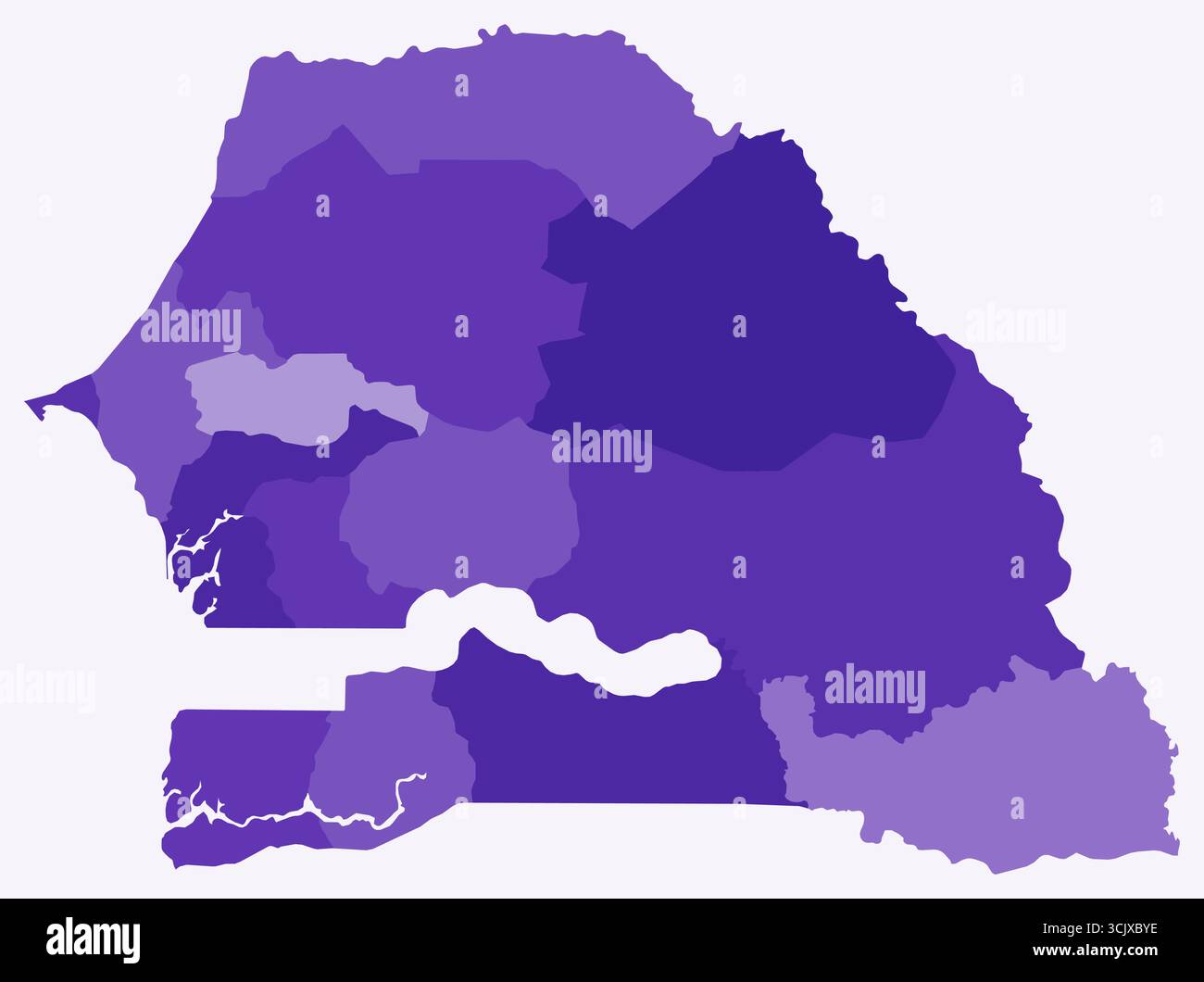 Map of Senegal with regions. Just a simple country border map with ...