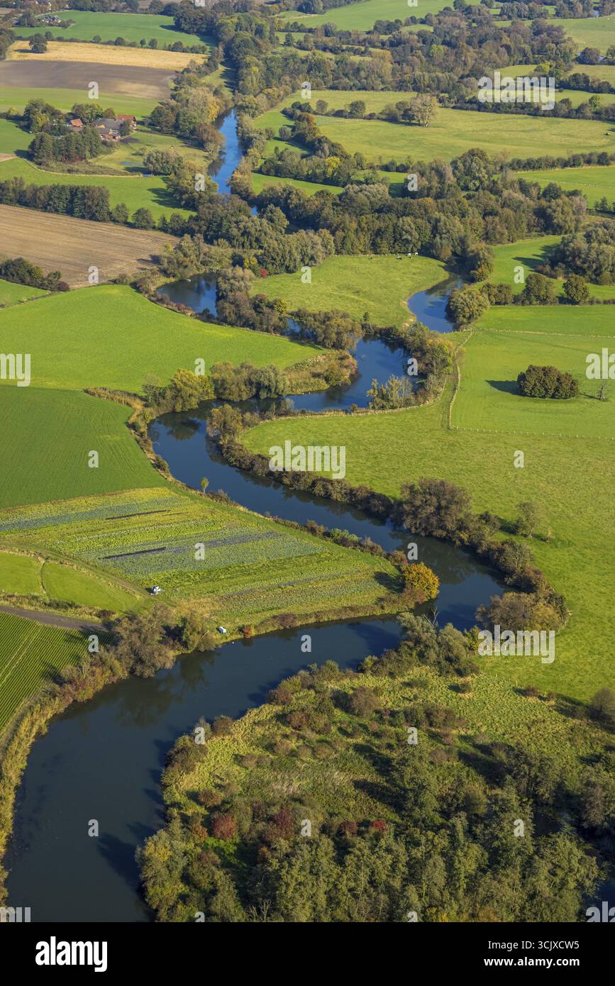 Aerial view, river Lippe meander and Lippe floodplain, In den Kaempen ...