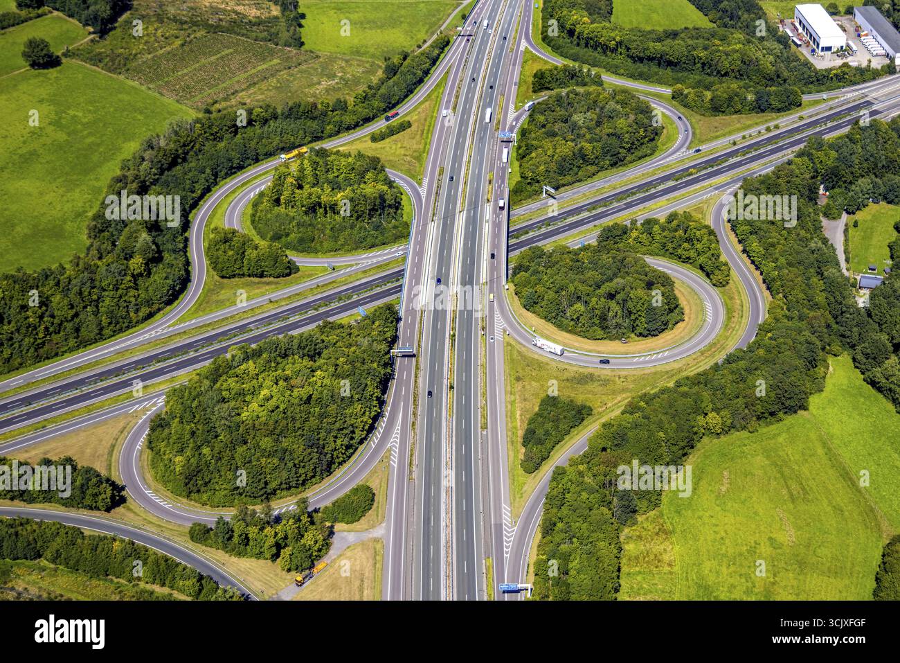 Aerial view of the motorway junction Olpe, motorway junction Wenden ...