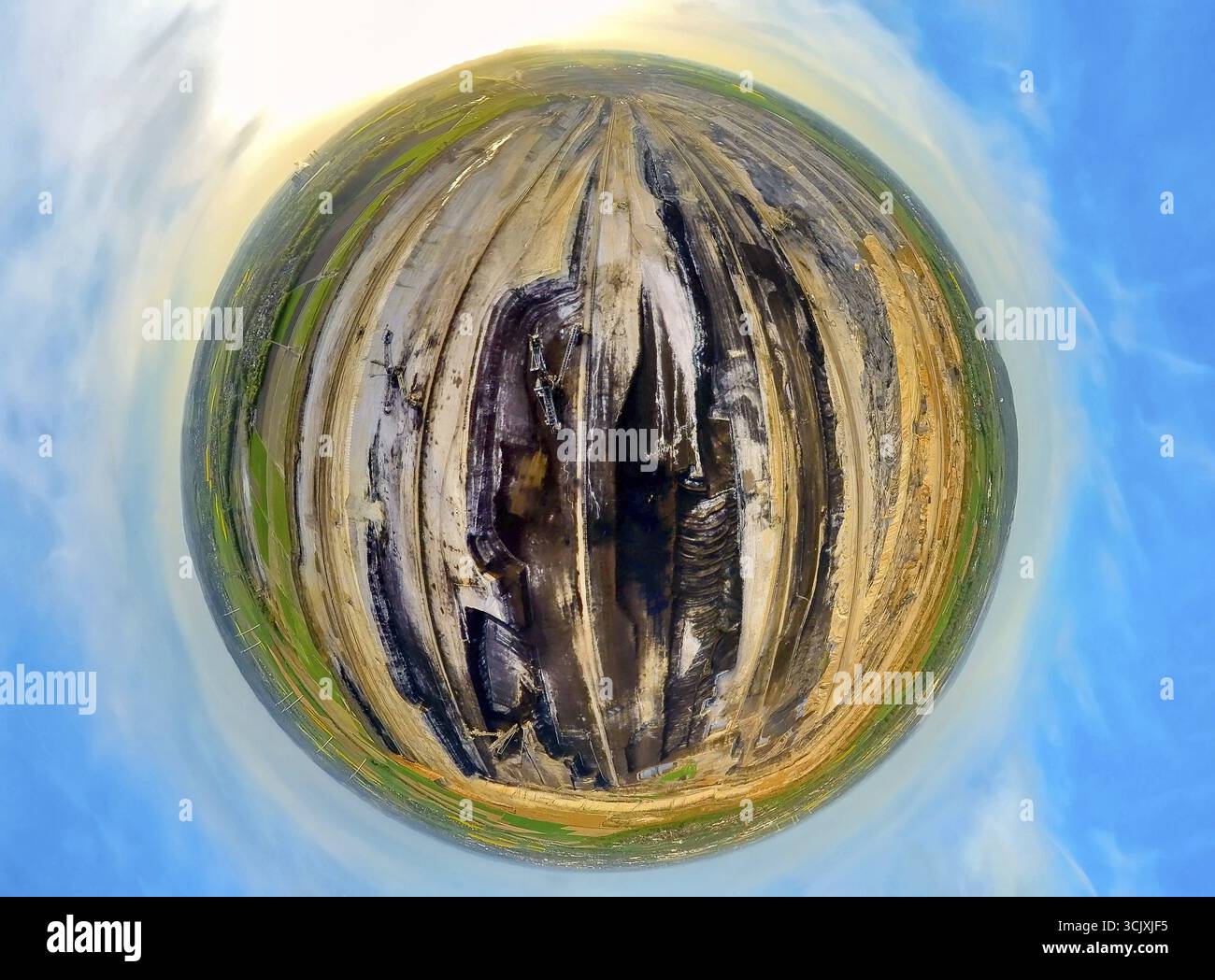 Aerial view, lignite opencast mine Inden of RWE Power AG, supply of ...