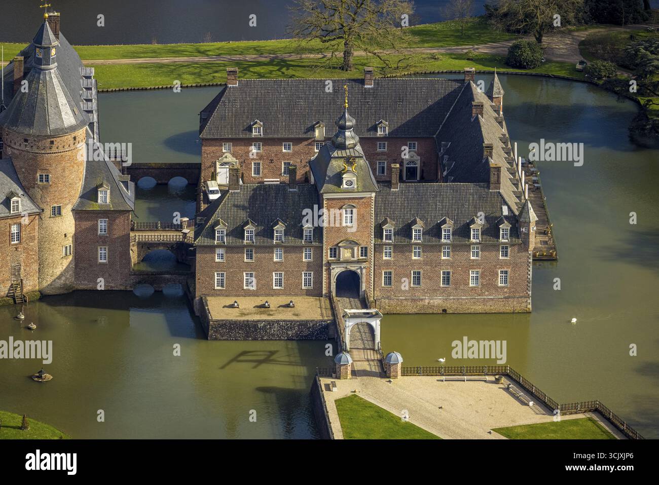 Aerial view, Schloss moated castle Anholt with castle park and baroque ...
