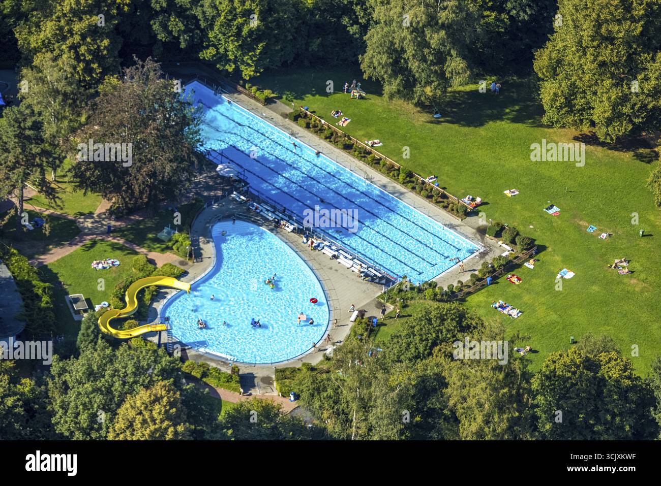 Aerial view, Welper outdoor pool with children's pool and water slide ...