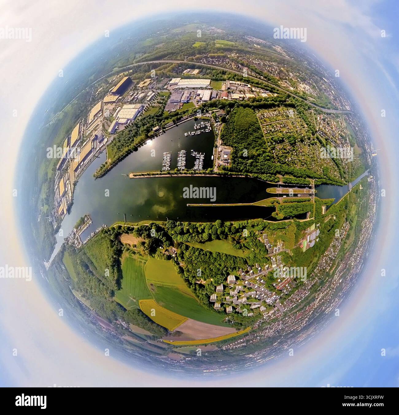 Aerial view, Herne-Ost lock on the Rhine-Herne Canal, Herne Sea with ...